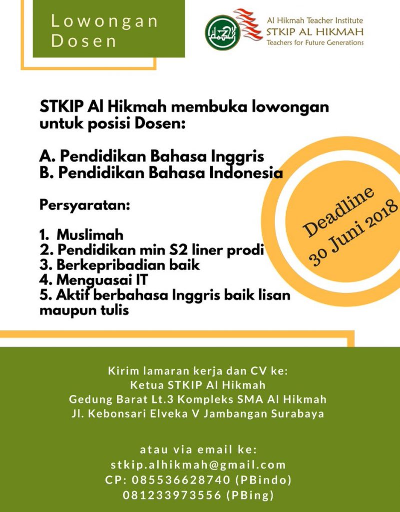 Lowongan Kerja Dosen STKIP Al Hikmah - UNY COMMUNITY